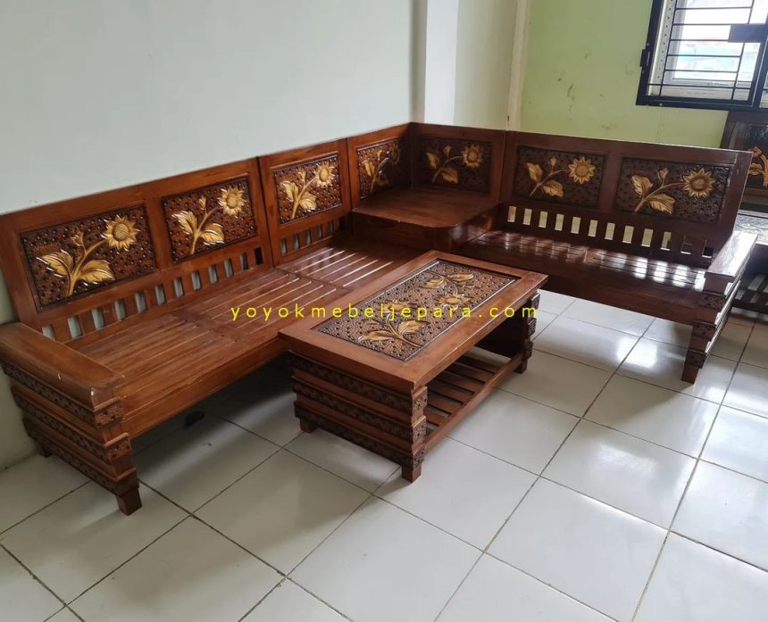 Harga Kursi Sudut Kayu Jati Jepara Minimalis Ukir Emas