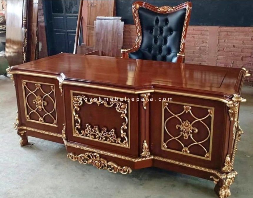 Set meja kantor kayu jati jepara ukir