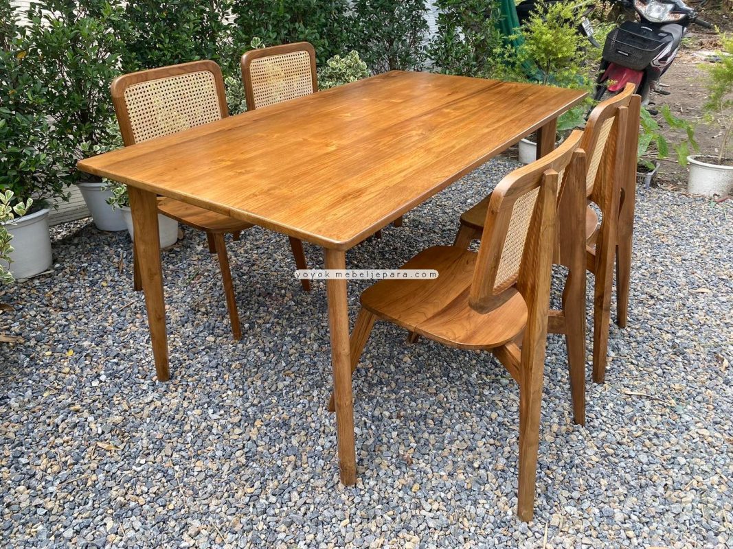 Gambar Kursi Makan Minimalis Set Kayu Jati Natural