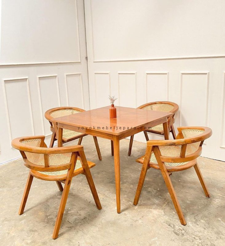 Set Meja Makan Minimalis Kayu Jati Natural